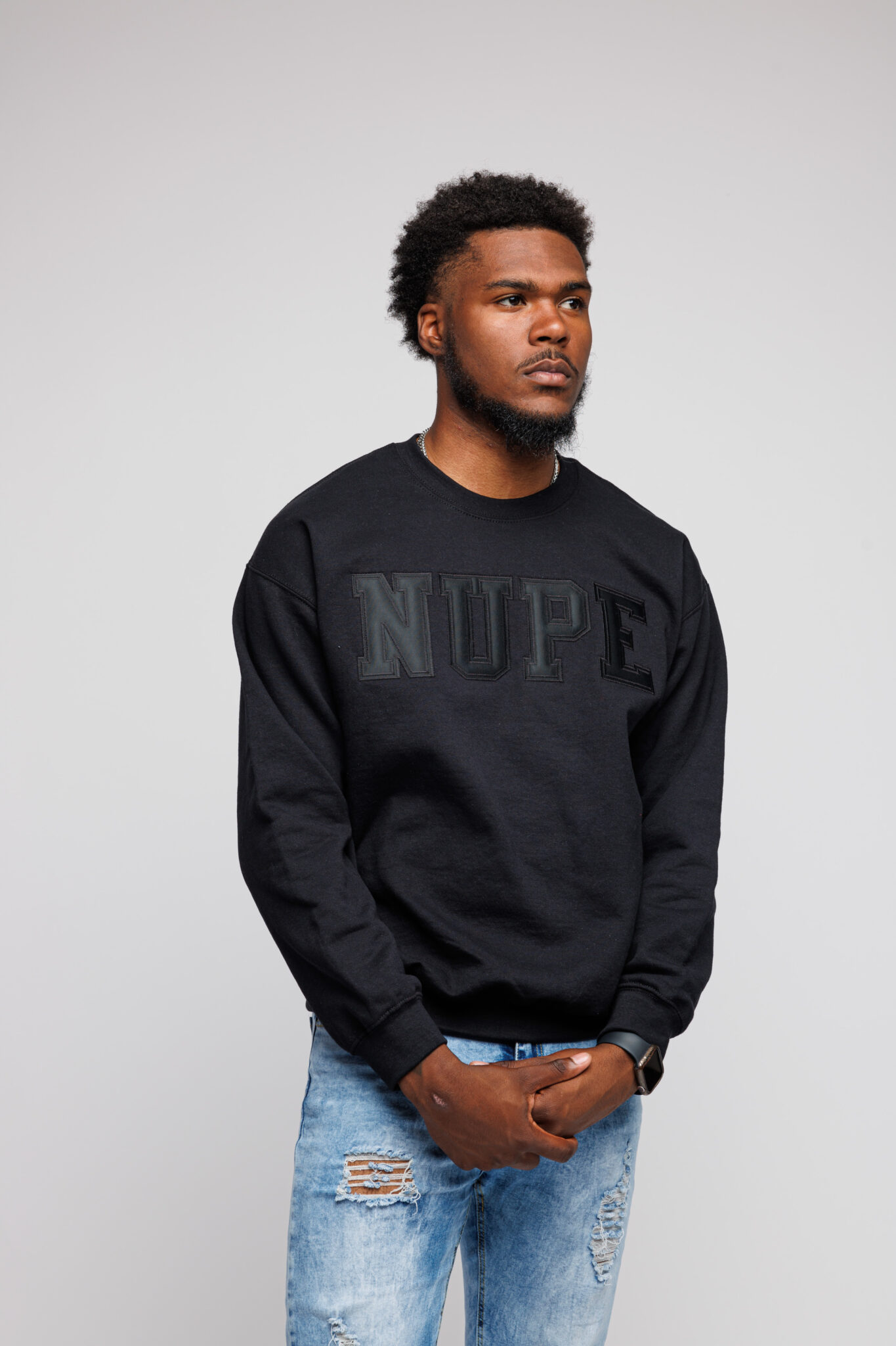NUPE Black on Black Lettered Black Crewneck - The Divine Nine